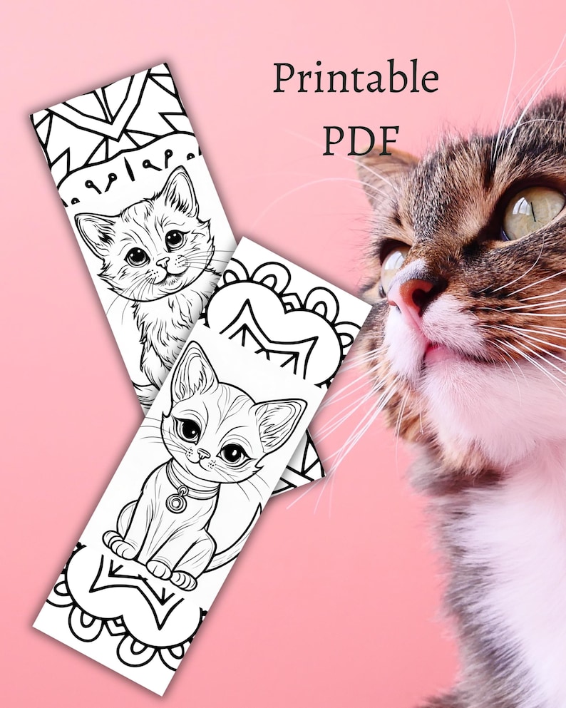 Printable Kids Coloring Cat Theme Bookmarks, Instant Download PDF - Etsy