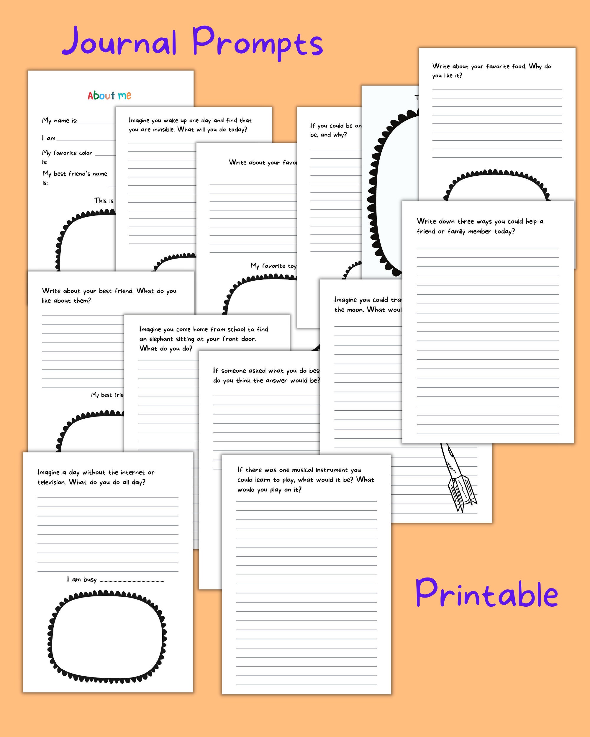 Printable my Journal, Coloring Pages, Journal Prompts for Kids, Instant ...