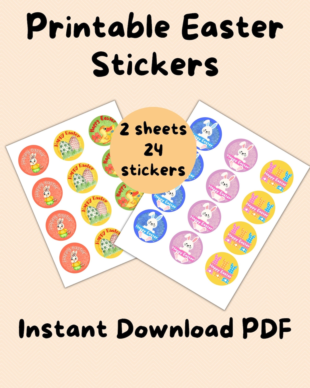 Printable Easter Sticker Sheets, Happy Easter Print & Cut, Gift Bag ...