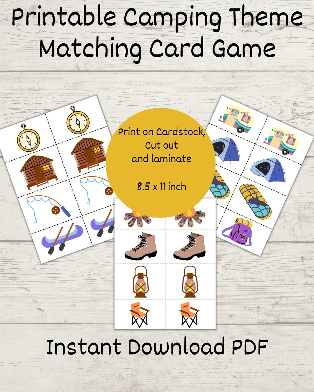Printable Matching Card Game, Camping Theme, Memory Card Game ...