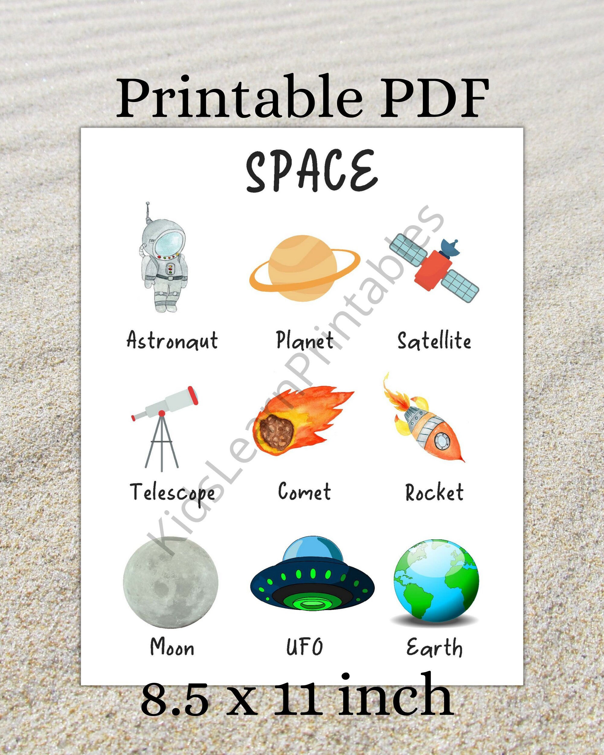 Printable Space Words Chart, Educational Home Learning, 8.5 X 11 Inch ...
