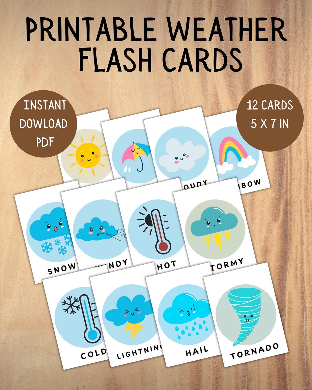 Printable Weather Flash Cards, Educational Instant Download PDF - Etsy