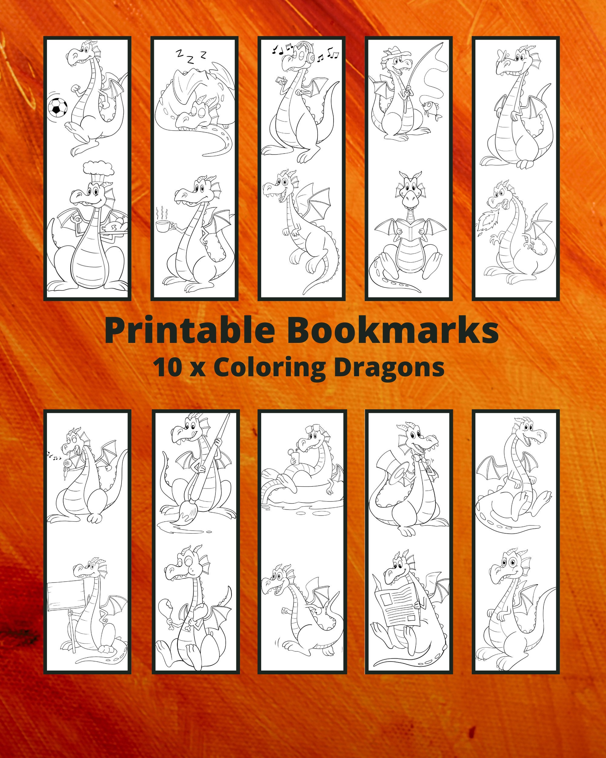 Printable Kids Coloring Dragon Bookmarks, Instant Download PDF - Etsy