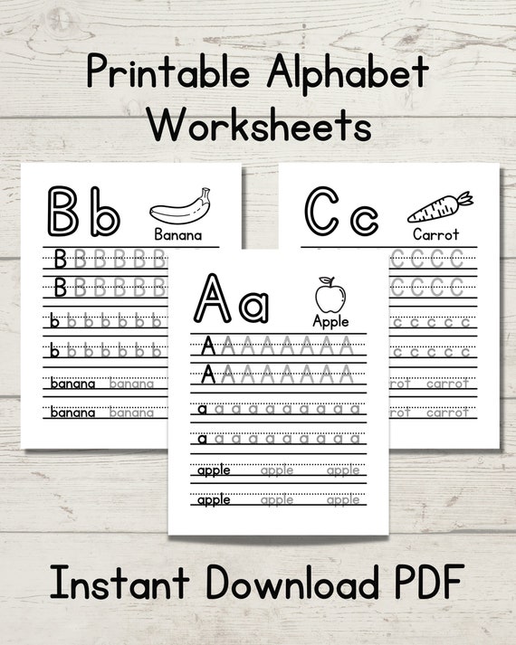 Printable Alphabet Tracing Worksheets Food Theme ABC Instant - Etsy