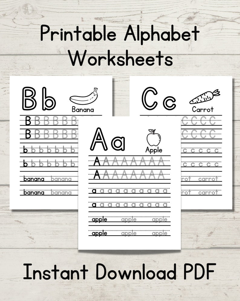 Printable Alphabet Tracing Worksheets, Food Theme ABC, Instant Download ...