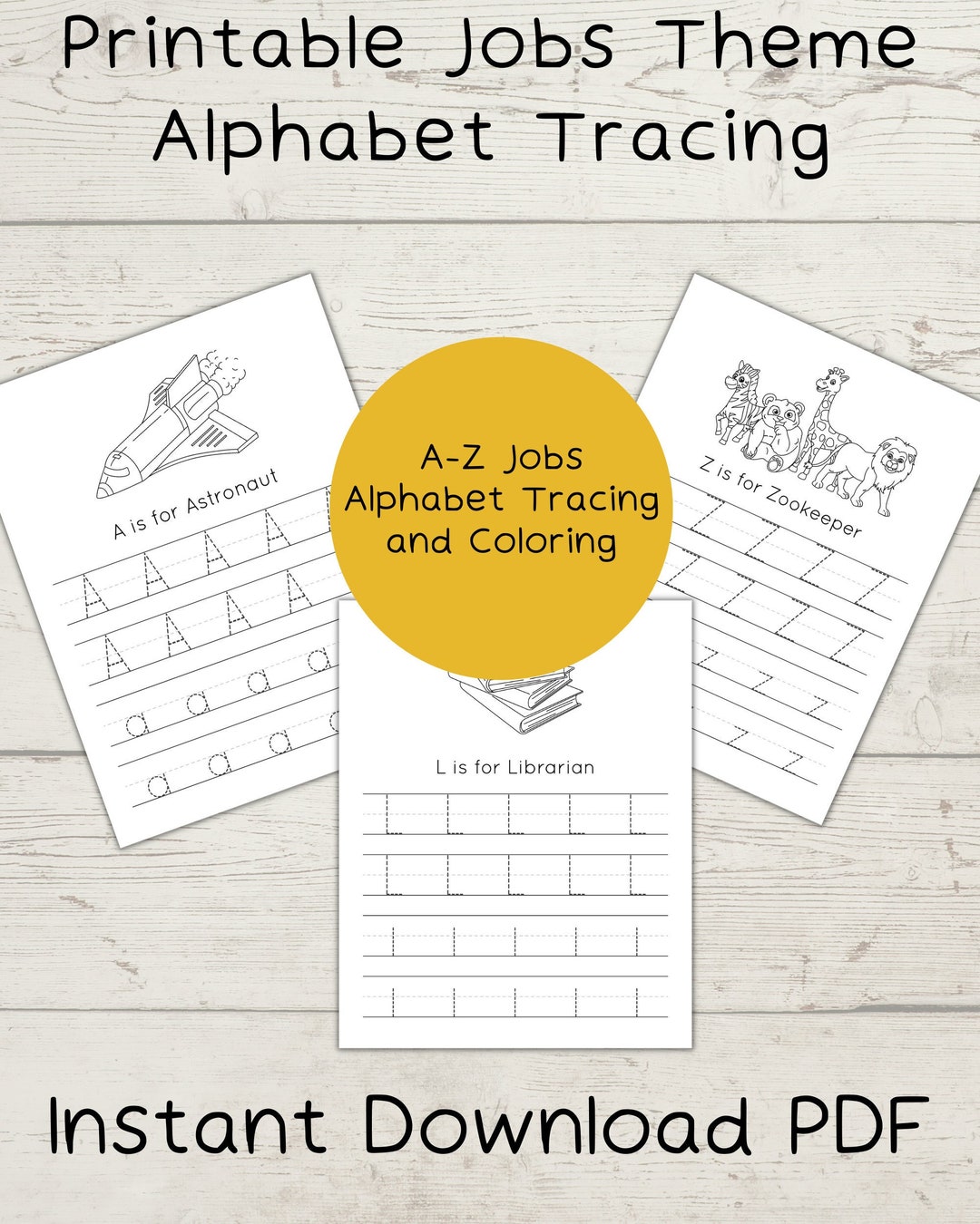 Printable Alphabet Tracing Worksheets, Jobs Theme ABC, Instant Download ...