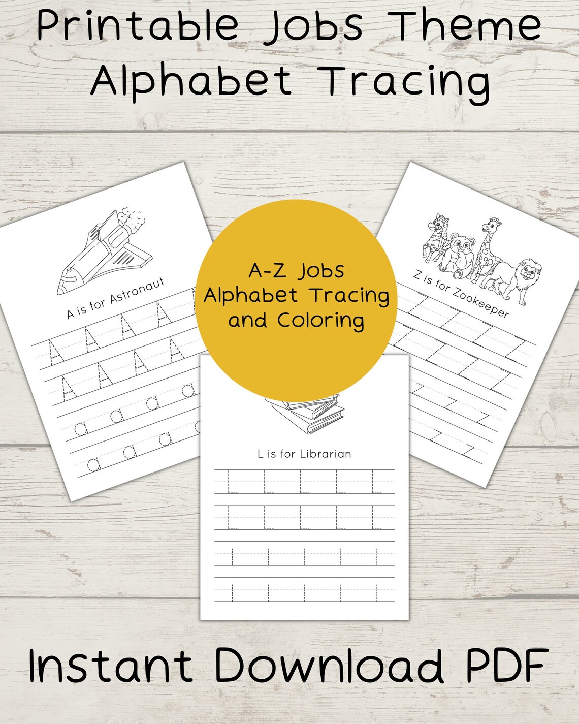 Printable Alphabet Tracing Worksheets, Jobs Theme ABC, Instant Download ...