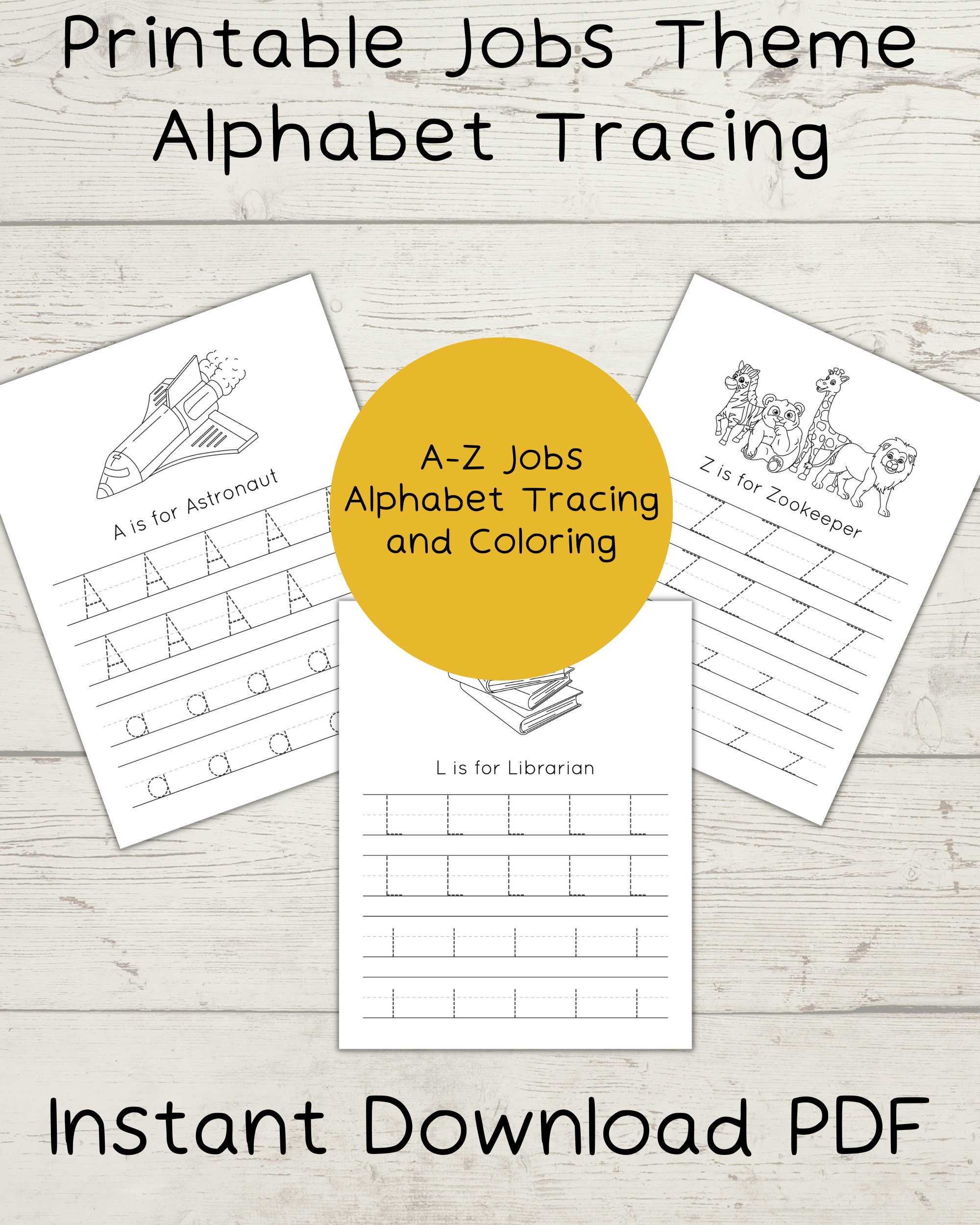 Printable Alphabet Tracing Worksheets, Jobs Theme ABC, Instant Download ...