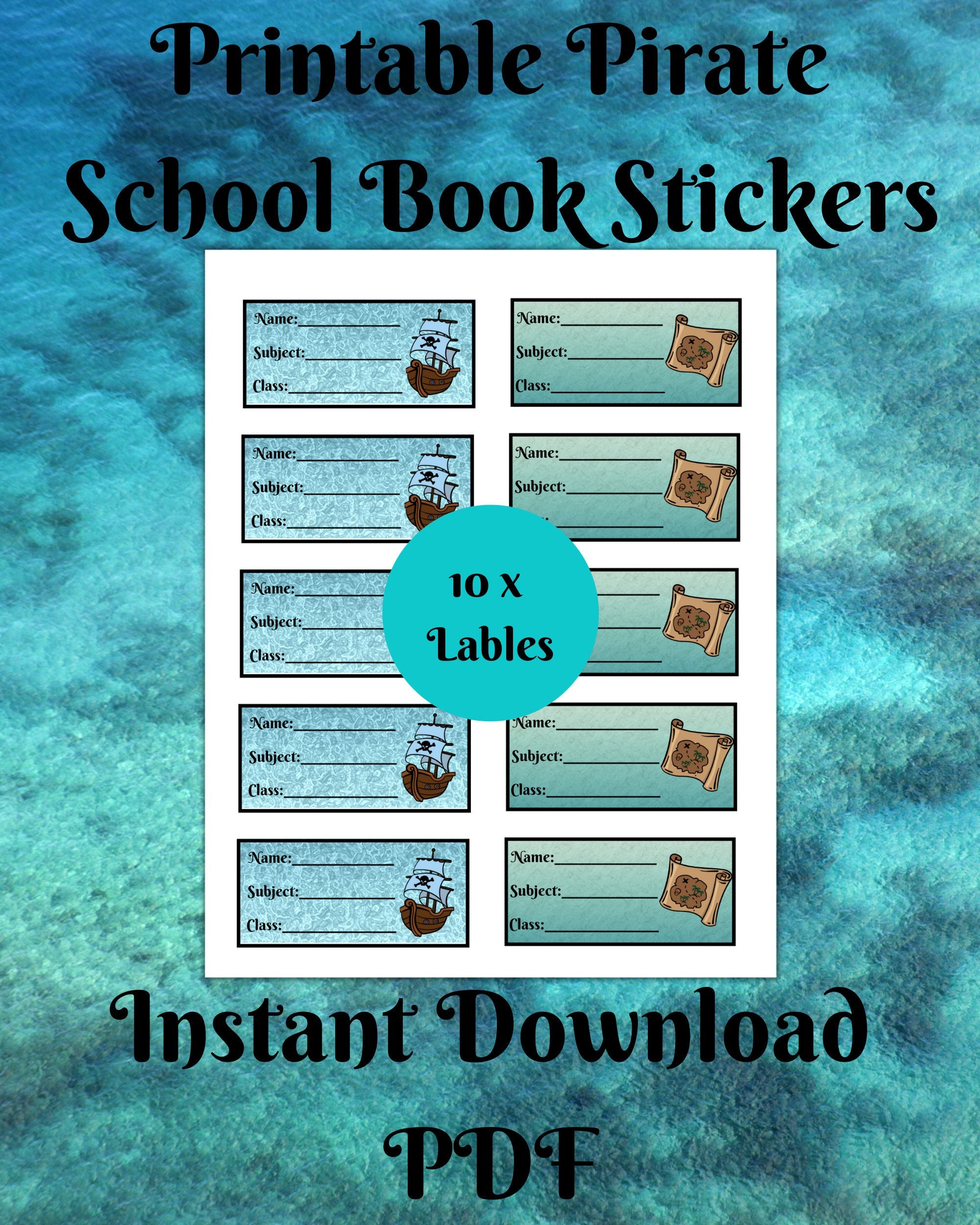 Printable Pirate School Book Stickers, Name Labels, School Supplies ...