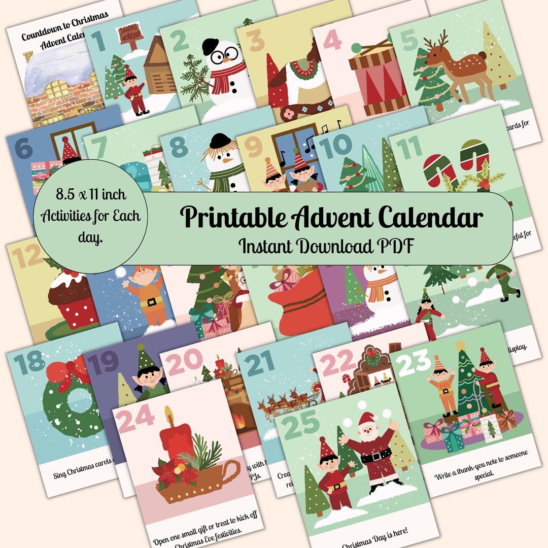 Printable Advent Calendar, Christmas Activities, Countdown to Christmas ...