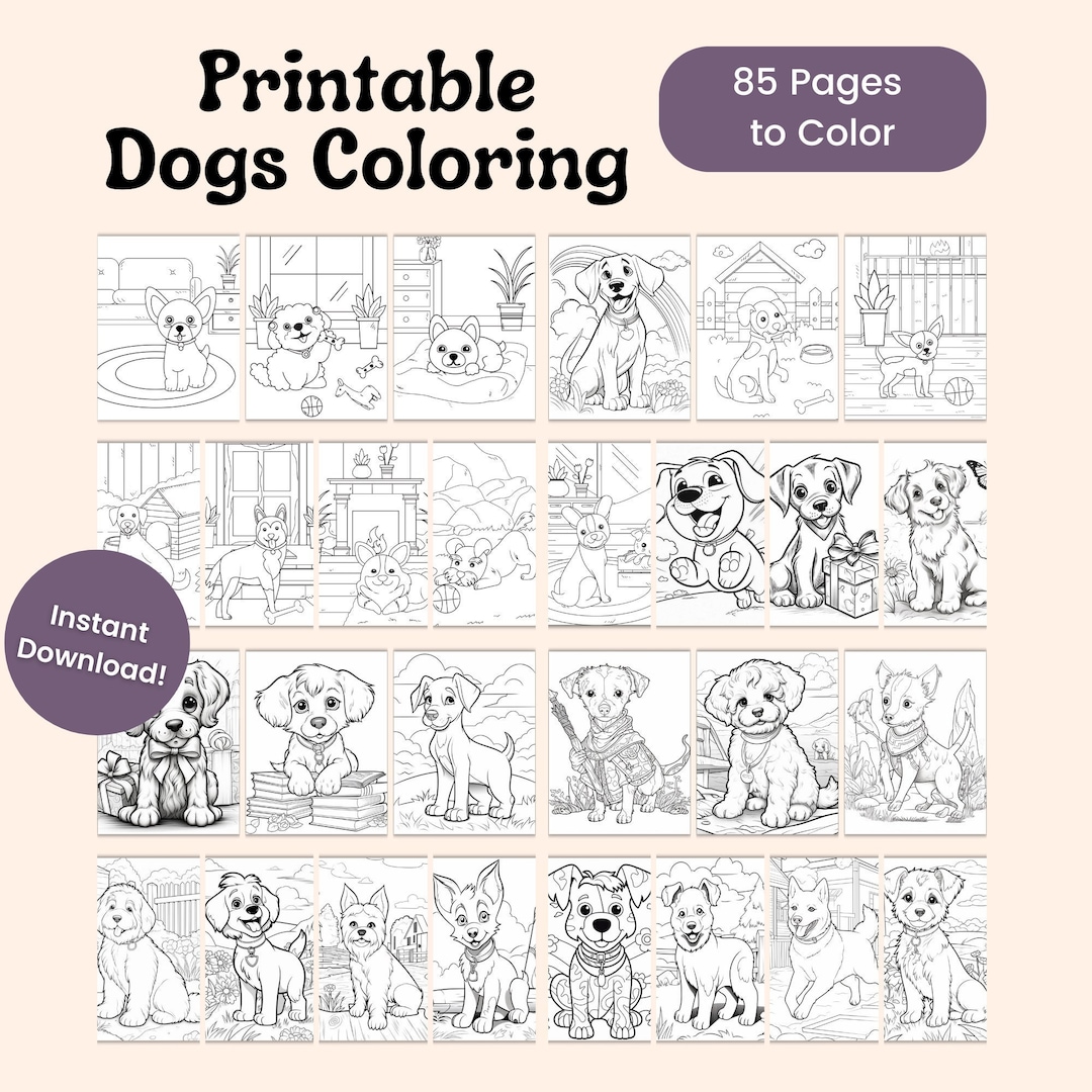 Printable Dog Coloring Pages, 85 Cute Pictures, Instant Download PDF - Etsy