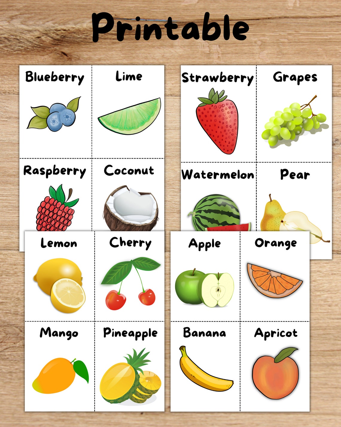 Printable Fruit Flash Cards, Educational Instant Download PDF, 8.5 X 11 ...