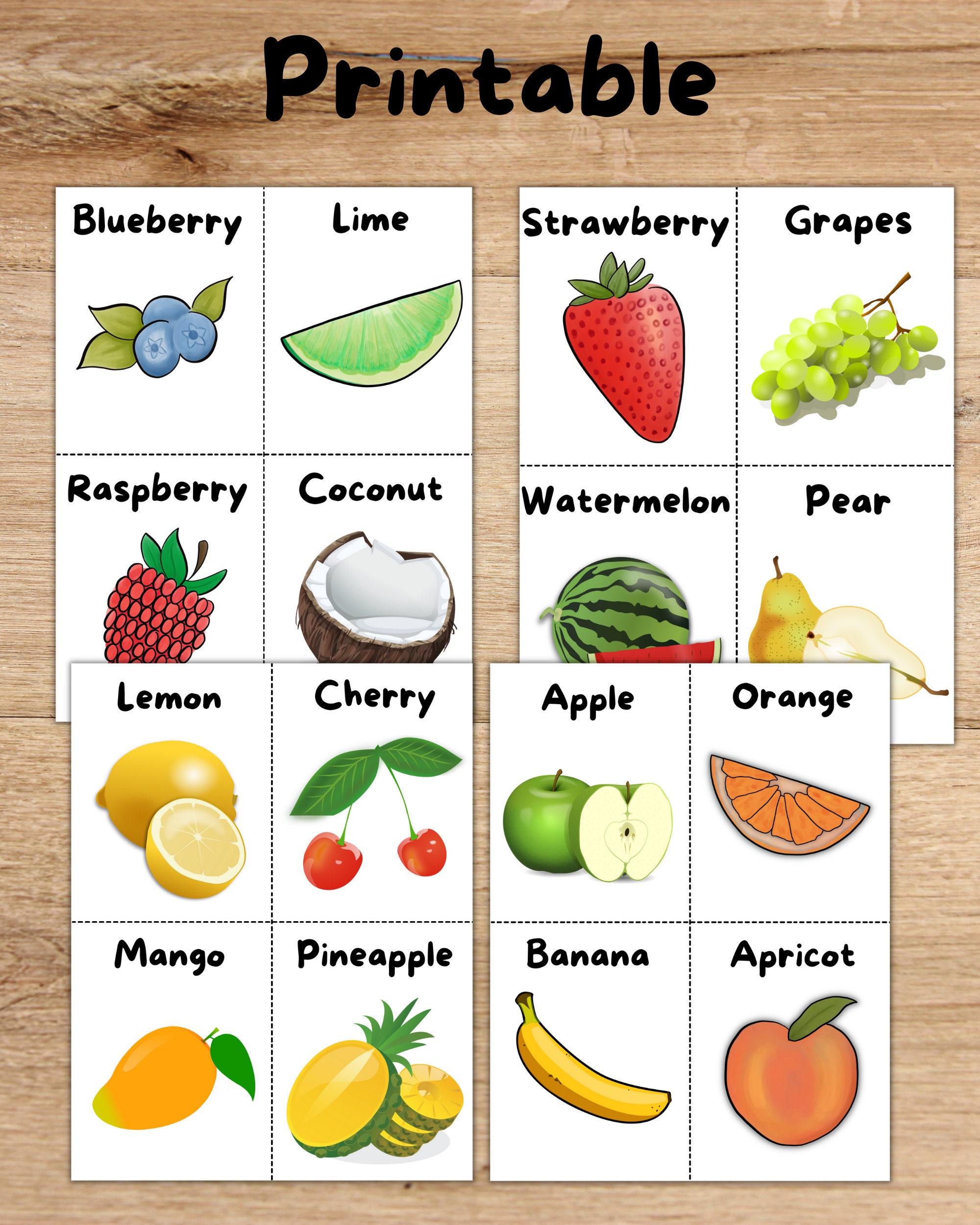 Printable Fruit Flash Cards, Educational Instant Download PDF, 8.5 X 11 ...