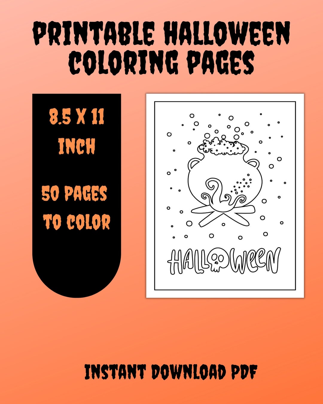 Printable Halloween Coloring Pages, 50 Pictures to Color, Instant ...