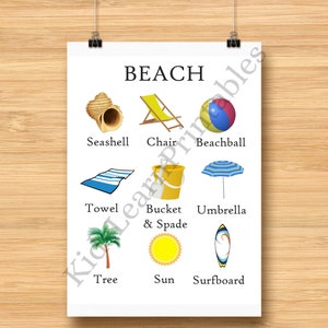 Printable Beach Words Chart, Educational Home Learning, 8.5 X 11 Inch ...