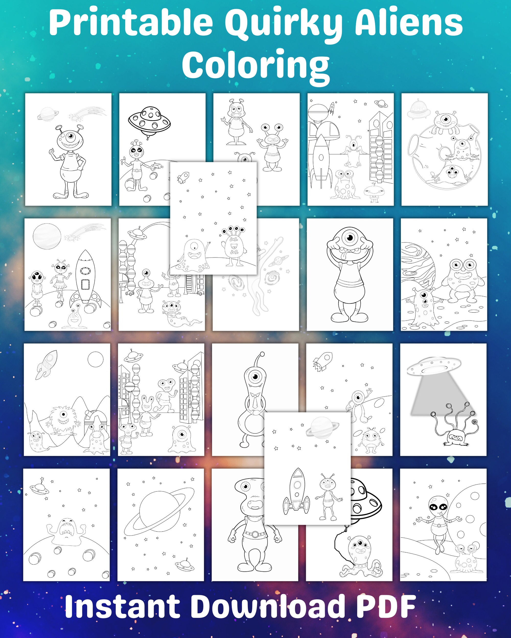 Printable Quirky Aliens Coloring for Kids - 22 Pictures to Color ...