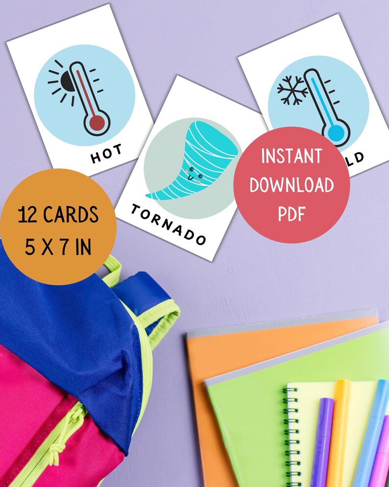 Printable Weather Flash Cards, Educational Instant Download PDF - Etsy