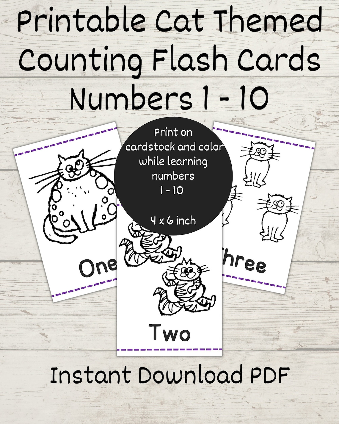 Printable Numbers 1 - 10 Flash Cards, Coloring Cats, Educational ...