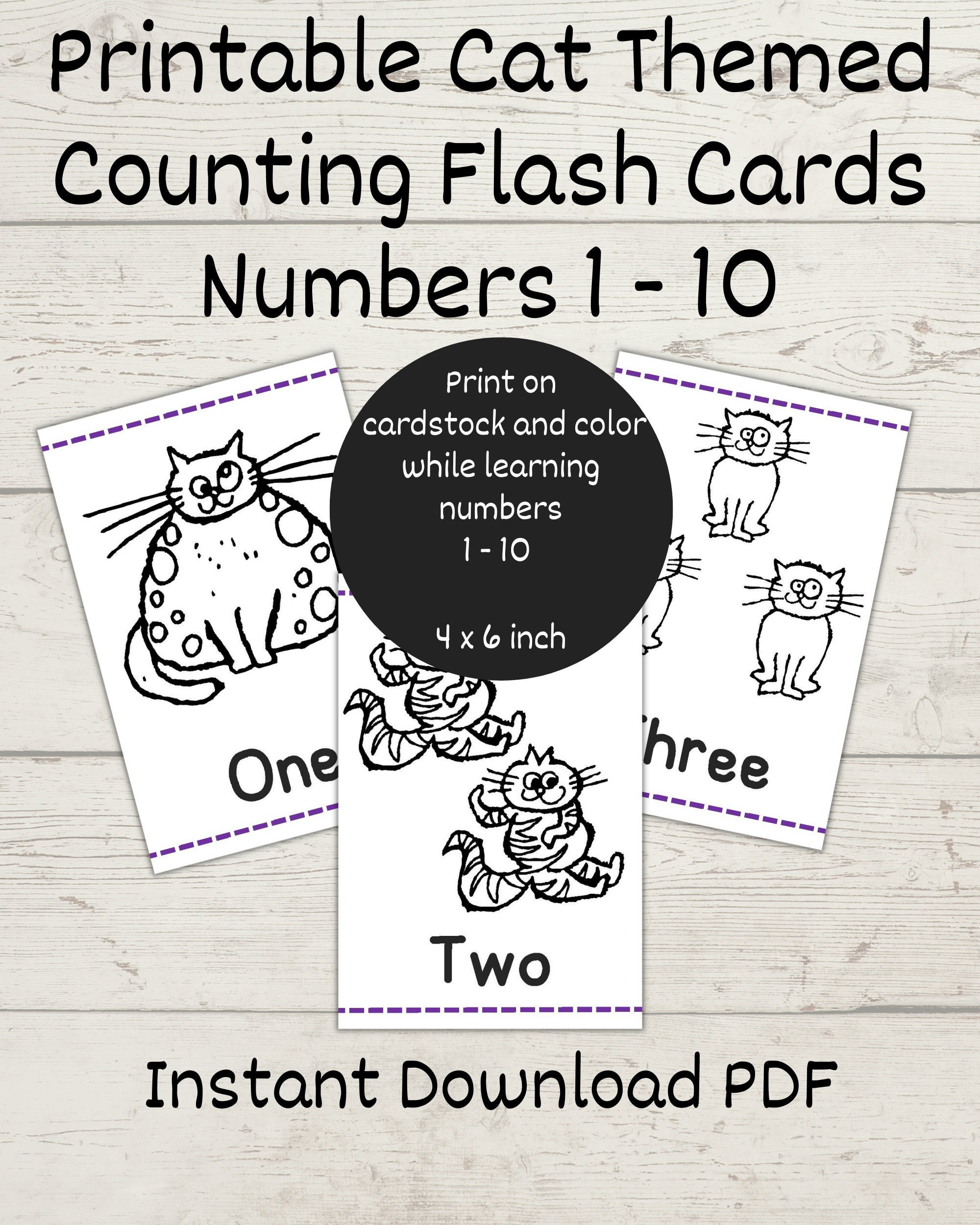 Printable Numbers 1 - 10 Flash Cards, Coloring Cats, Educational ...
