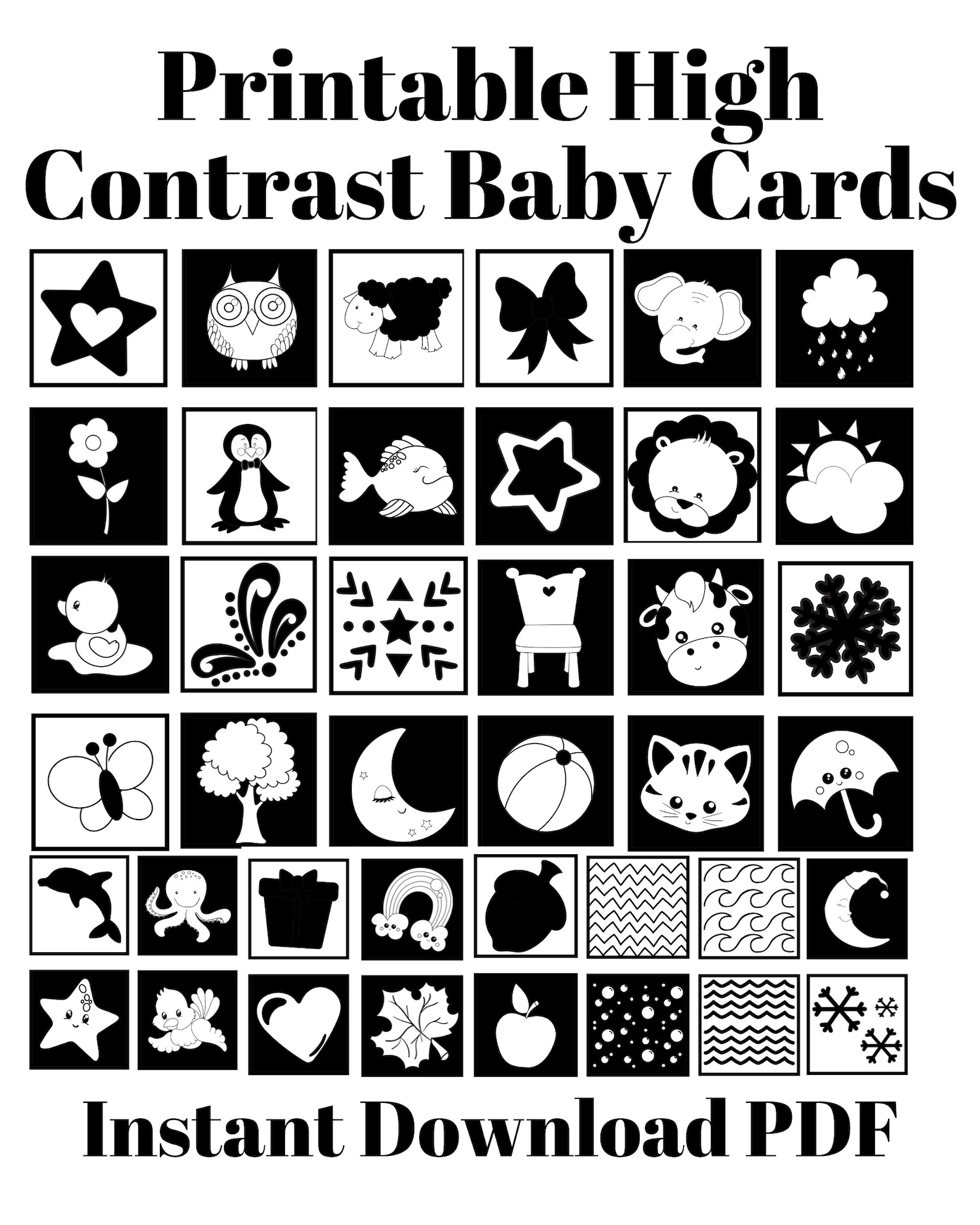 Printable High Contrast Sensory Cards, Baby Stimulation, 40 Cards ...