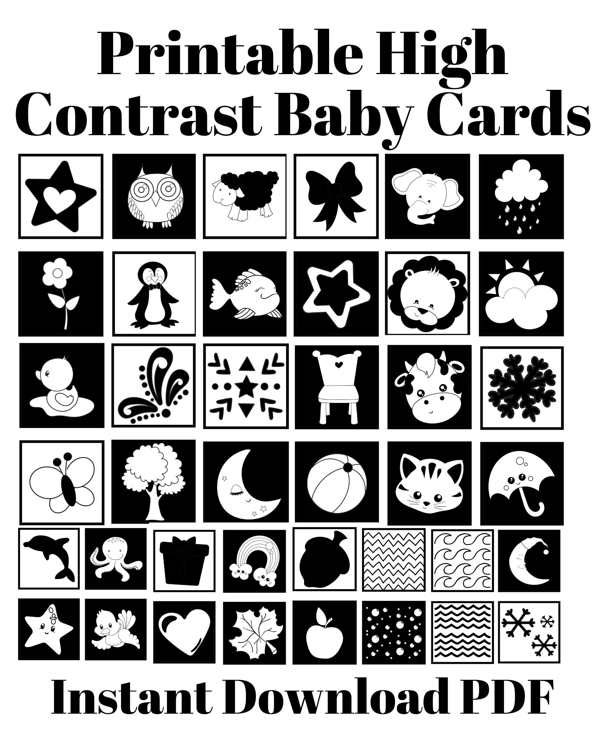 Printable High Contrast Sensory Cards, Baby Stimulation, 40 Cards ...