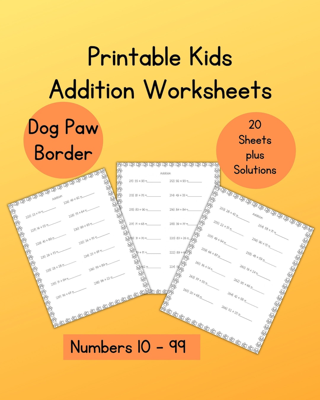 Printable Maths Addition Worksheets, 20 Sheets With Answers, Numbers 10 ...