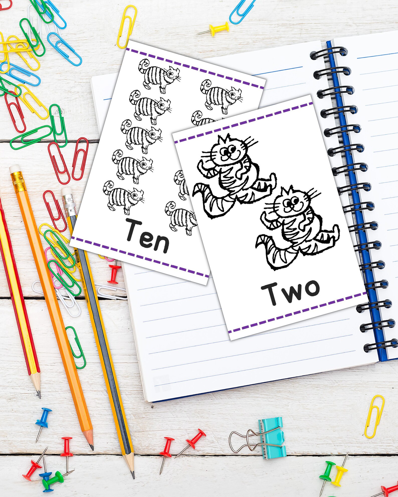 Printable Numbers 1 - 10 Flash Cards, Coloring Cats, Educational ...