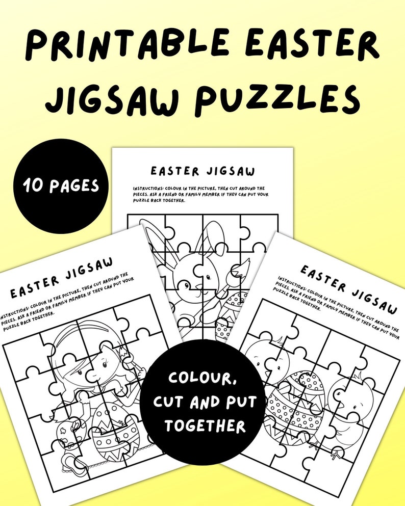 Printable Easter Colouring Jigsaw Puzzles, 10 Pages, Instant Download ...