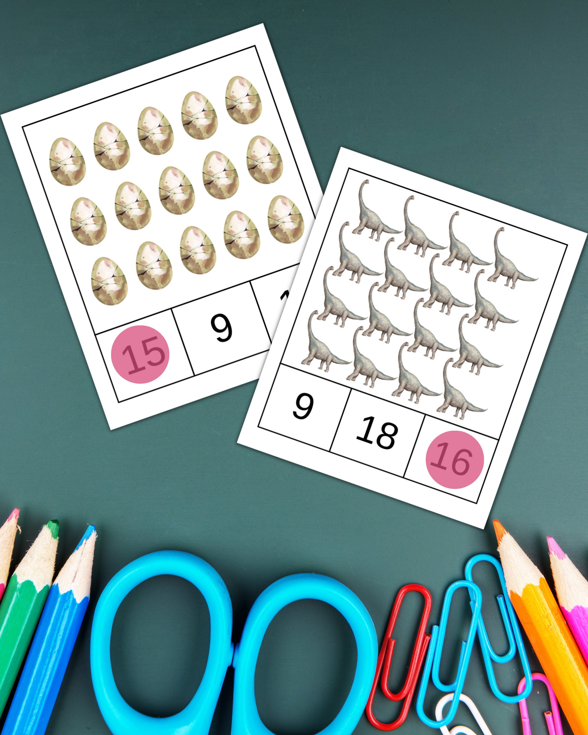 Printable Count and Clip Cards 1 - 20, Dinosaur Theme, Instant Download ...