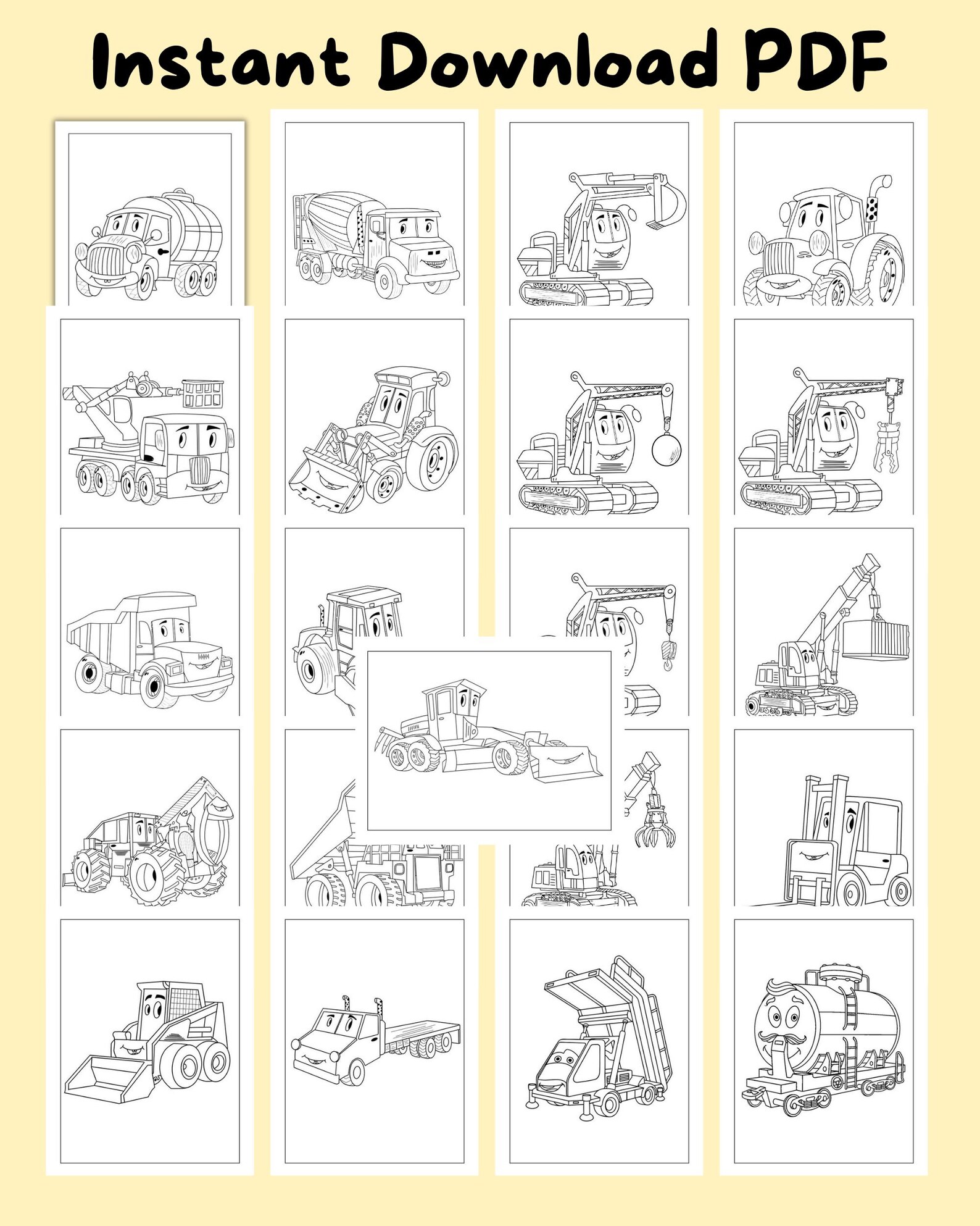 Printable Construction Vehicles Coloring Pages, 21 Pictures to Color, Instant Download PDF - Etsy