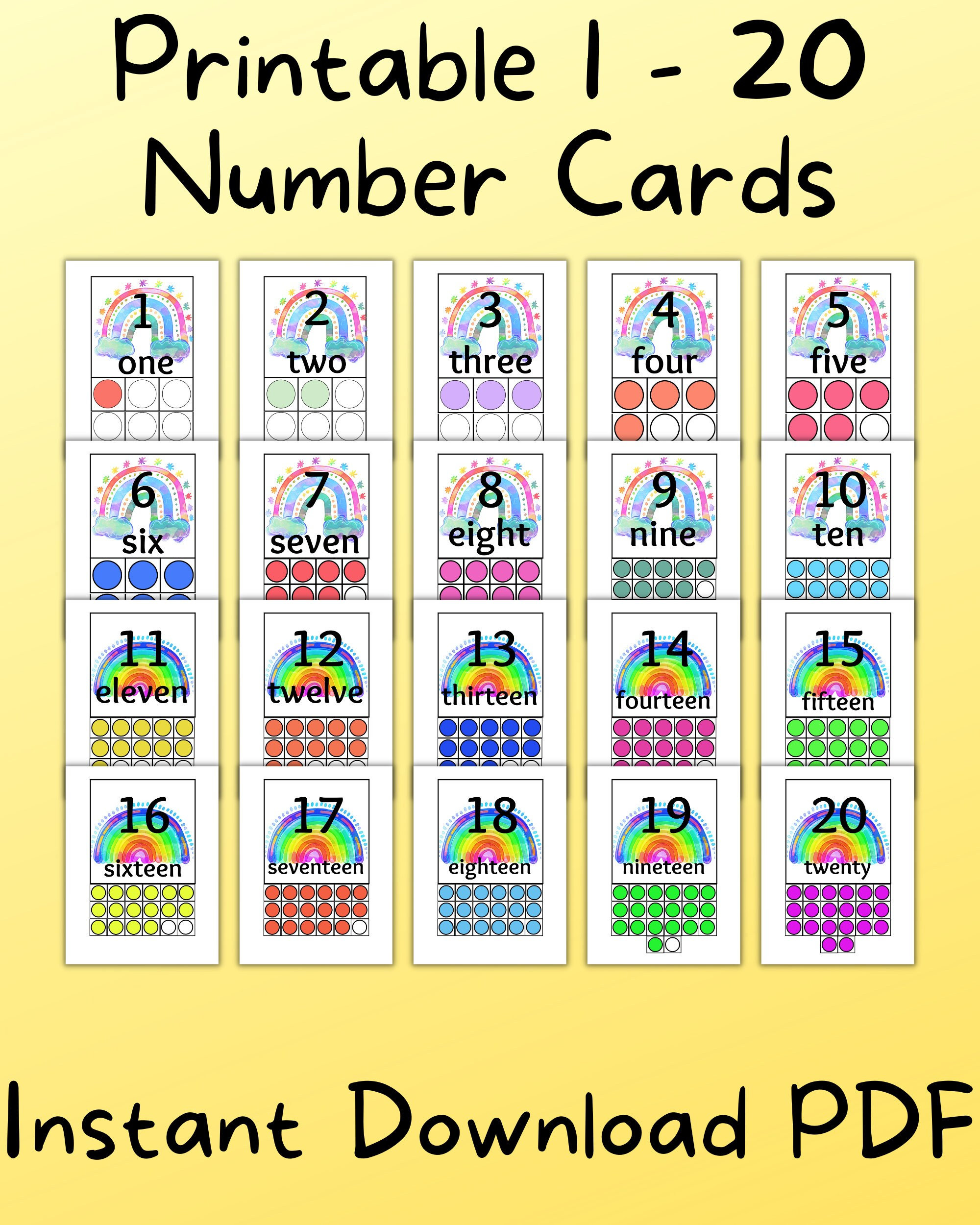 Printable Number Cards, 1 - 20, Educational Cards, 8.5 X 11 Inch ...
