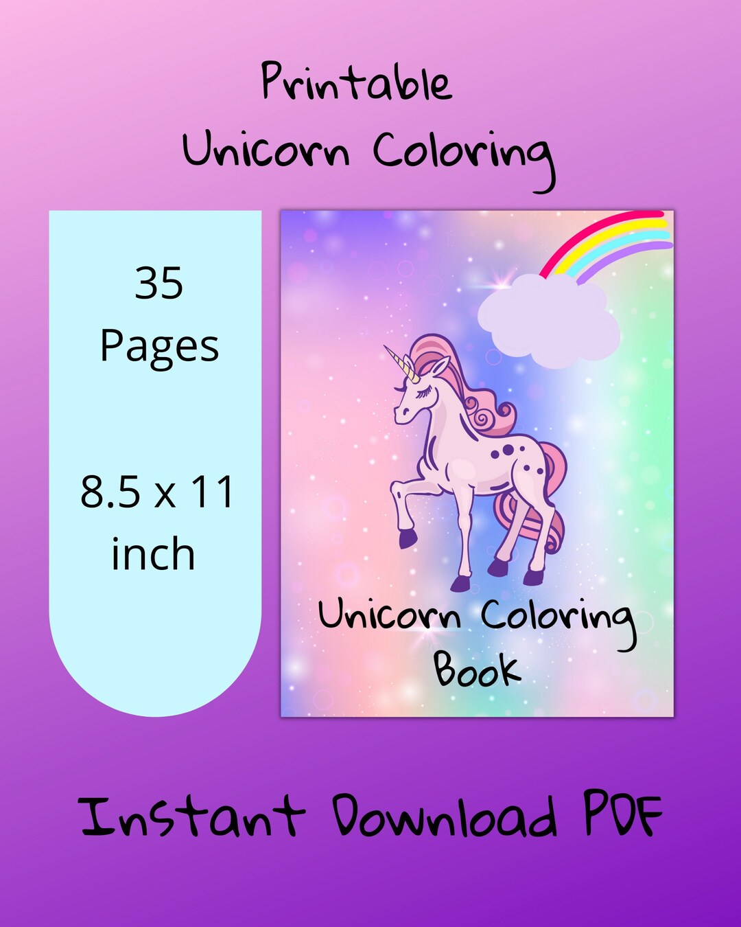 Printable Unicorn Coloring Book - 35 Pages - Instant Download PDF - Etsy