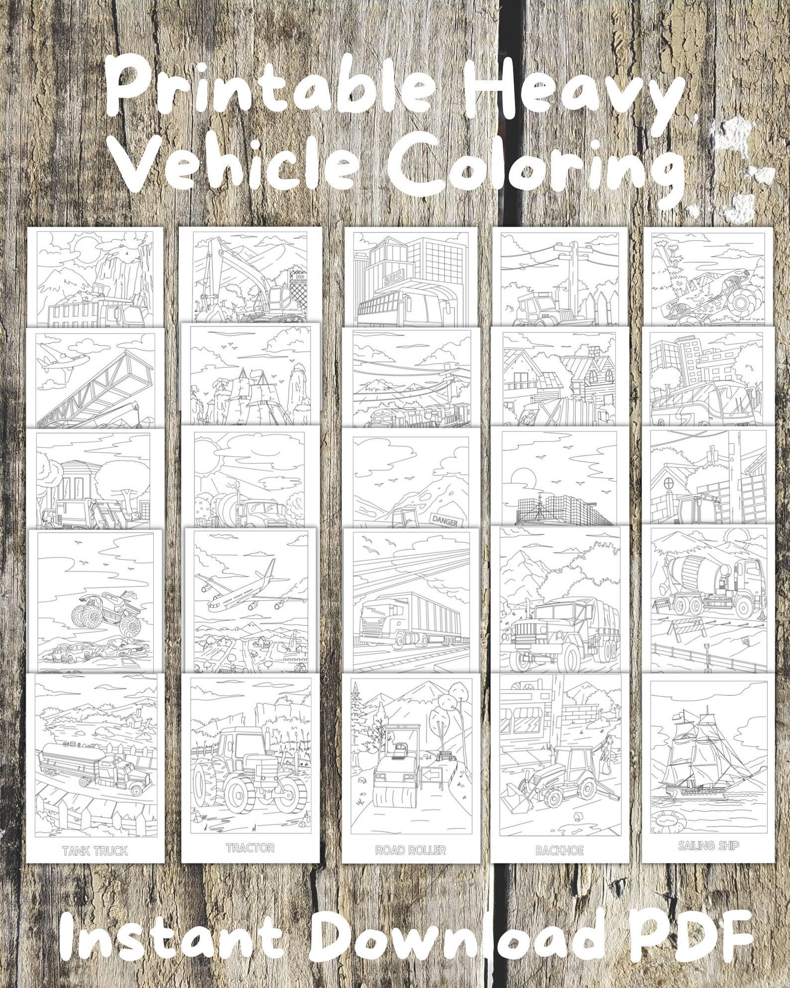 Printable Heavy Vehicle Coloring Pages, 40 Pictures for Kids, Instant ...