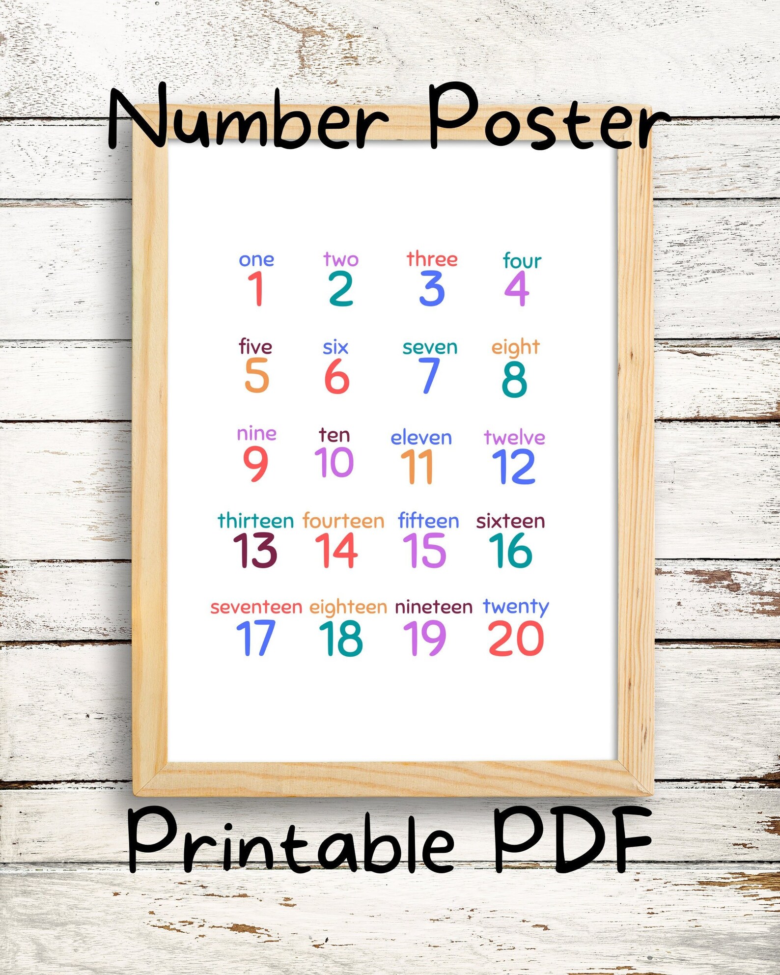 Printable Number Chart, 1 - 20 Numbers Poster, Educational Instant ...
