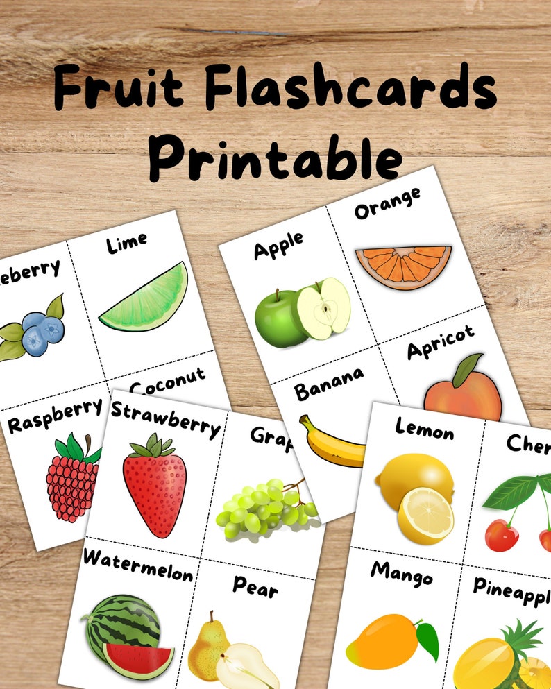 Printable Fruit Flash Cards, Educational Instant Download PDF, 8.5 X 11 ...