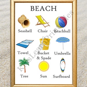 Printable Beach Words Chart, Educational Home Learning, 8.5 X 11 Inch ...