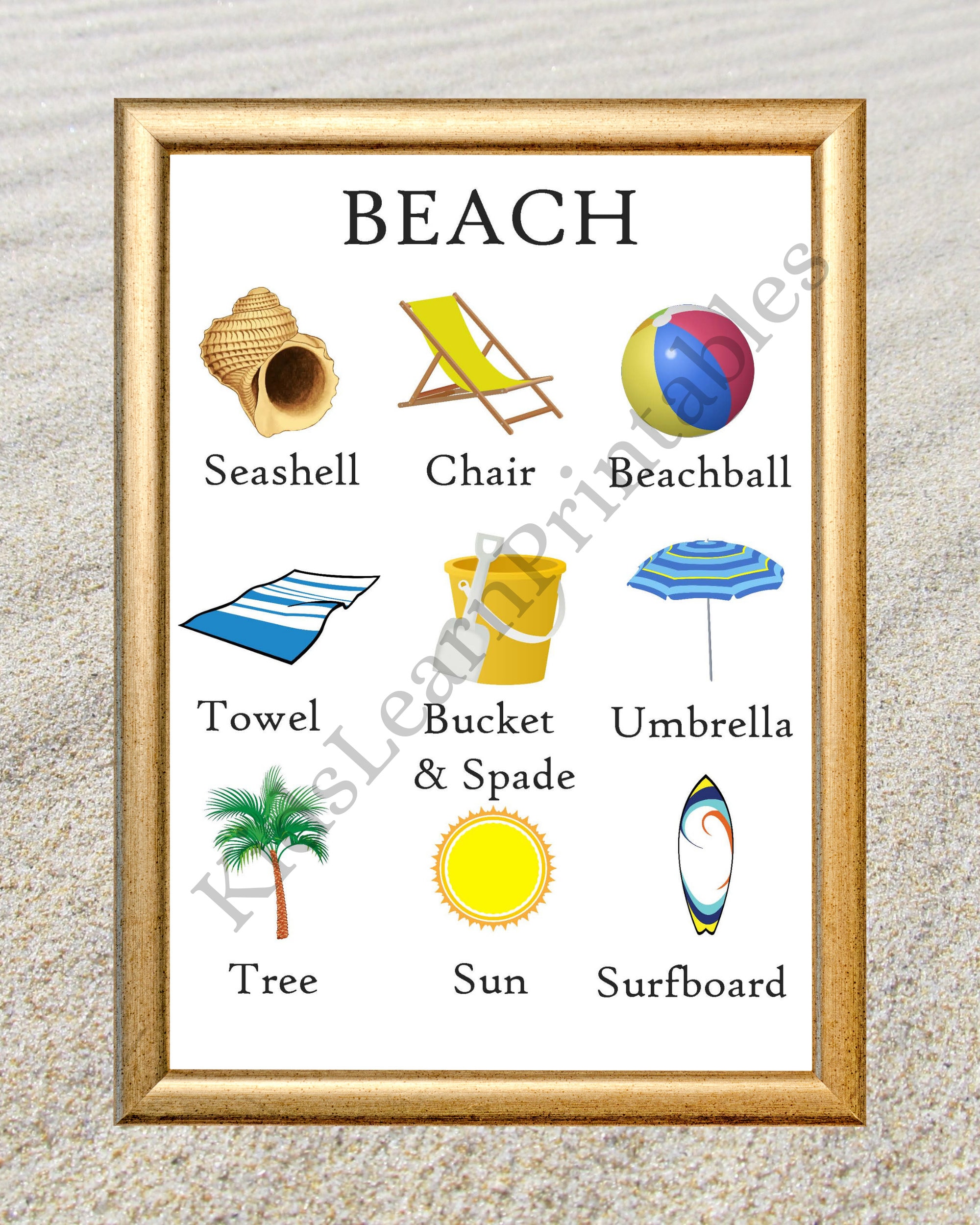 Printable Beach Words Chart, Educational Home Learning, 8.5 X 11 Inch ...
