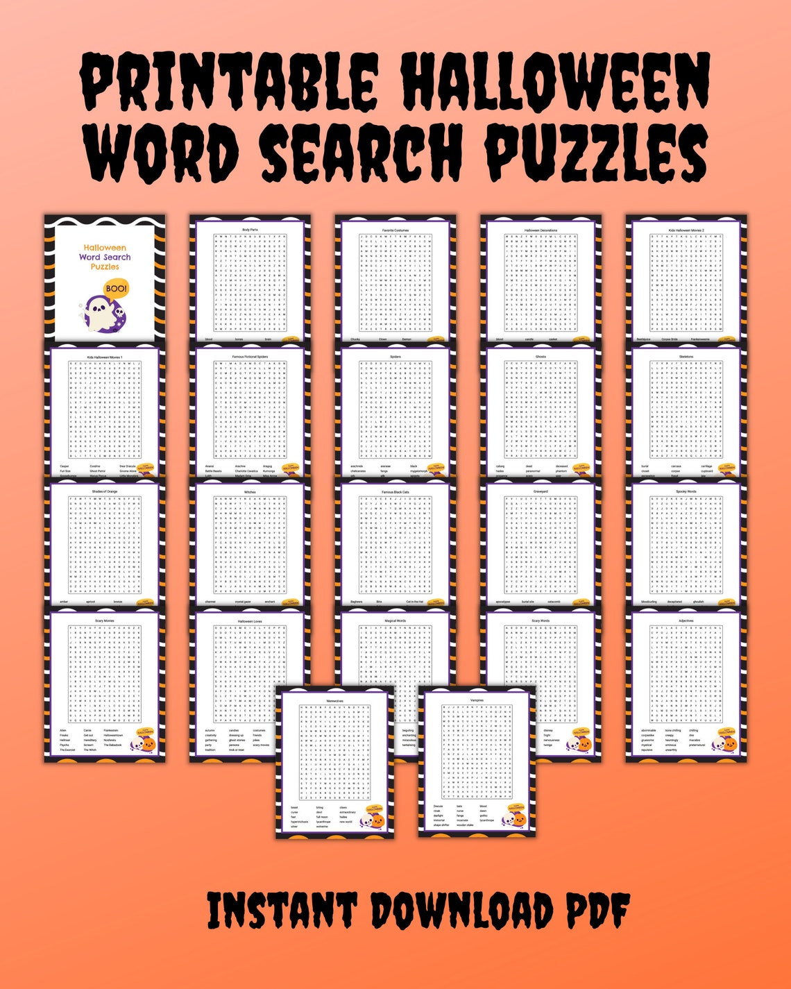 Printable Halloween Word Search Puzzles Pages, 21 Puzzles With ...