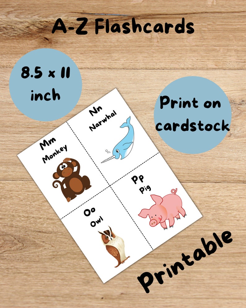 Printable A - Z Alphabet Flash Cards, ABC Cards, Educational Instant ...