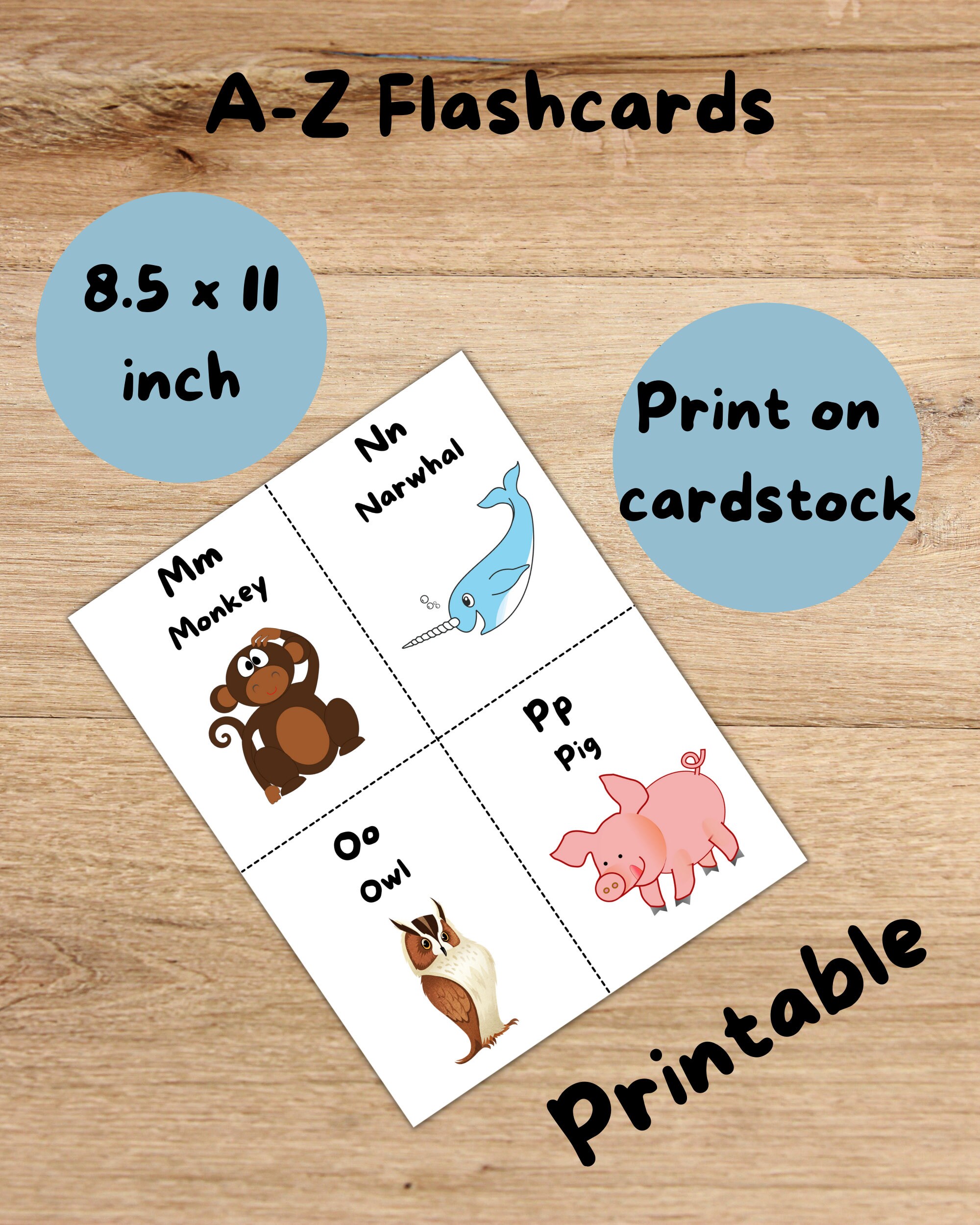 Printable A - Z Alphabet Flash Cards, ABC Cards, Educational Instant ...