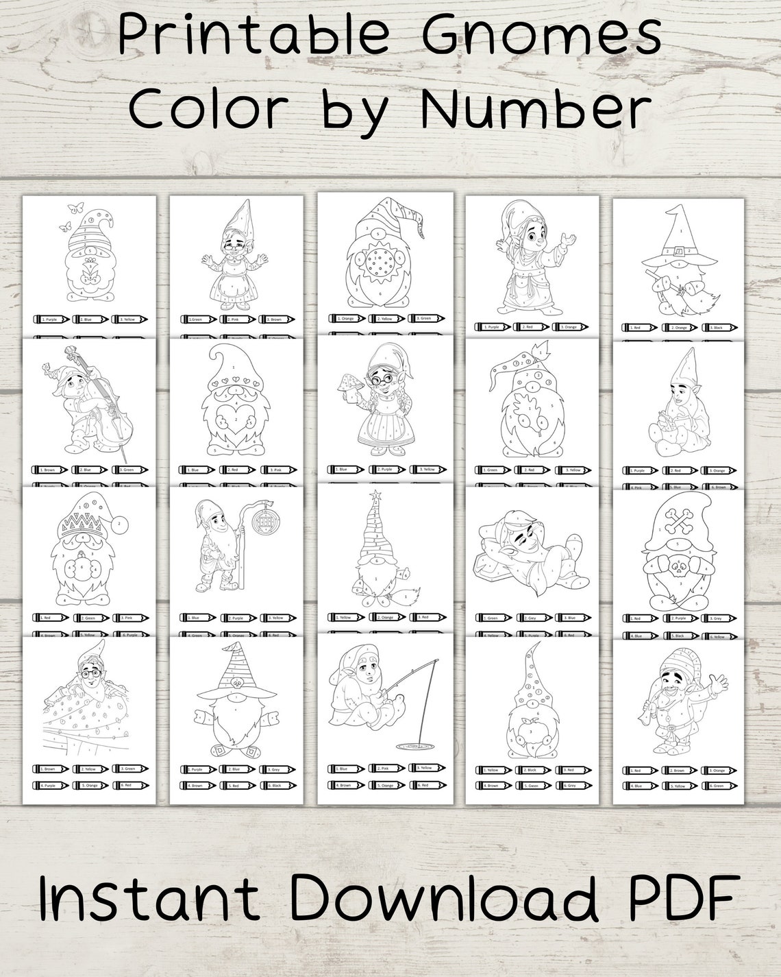 Printable Gnomes Color by Number, Kids Color by Numbers, 20 Pages ...