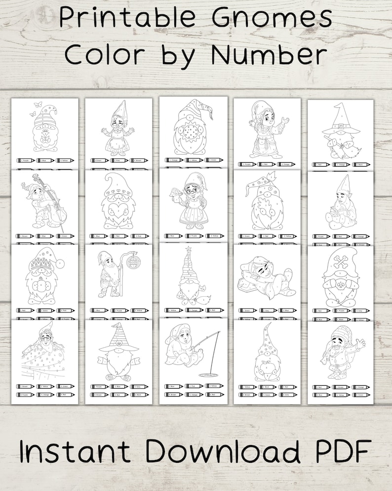 Printable Gnomes Color by Number, Kids Color by Numbers, 20 Pages ...