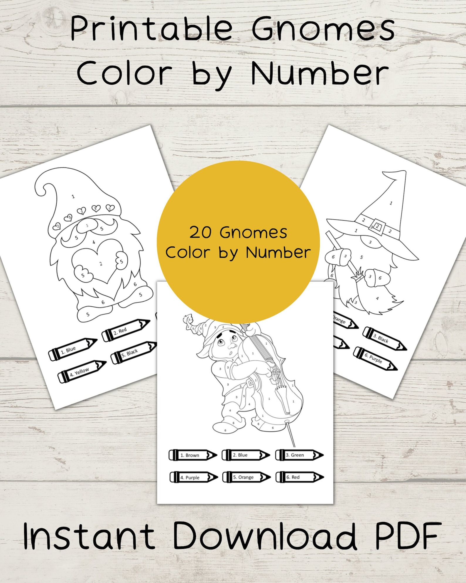 Printable Gnomes Color by Number, Kids Color by Numbers, 20 Pages ...