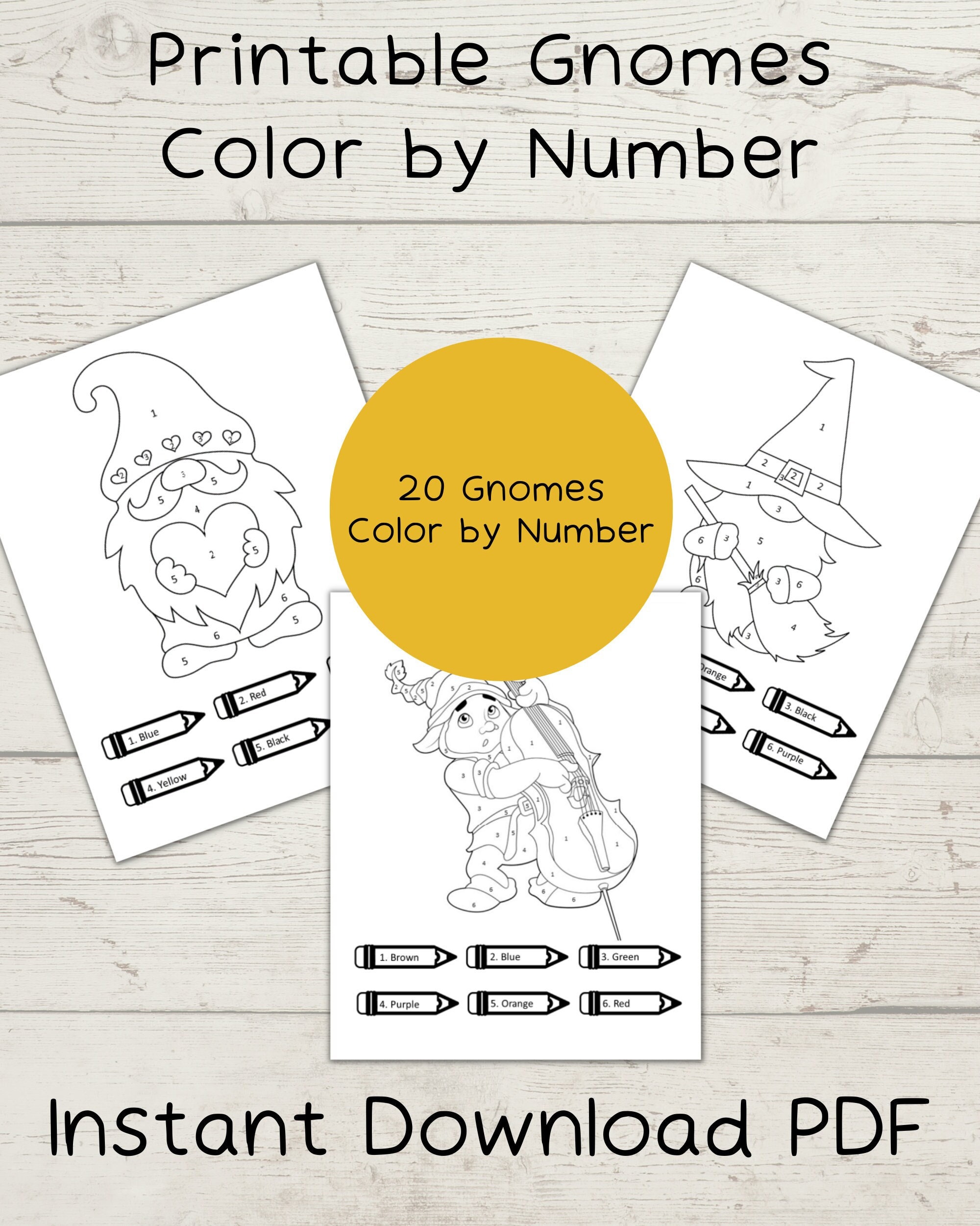 Printable Gnomes Color by Number, Kids Color by Numbers, 20 Pages ...