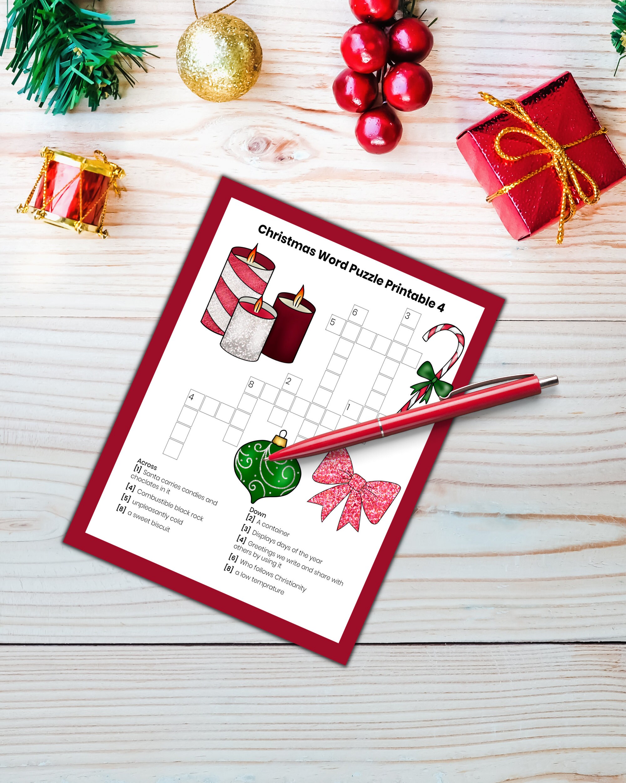 Printable Christmas Word Puzzles, 5 X Crosswords and Solutions, Instant ...