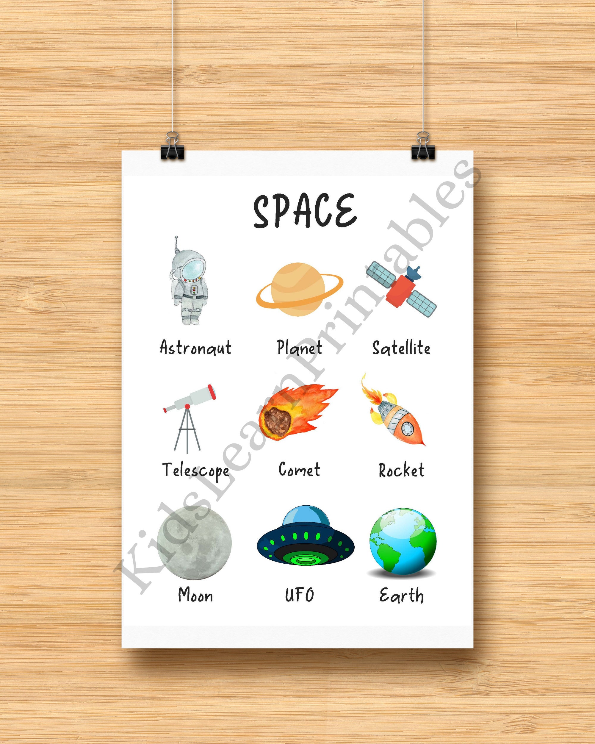 Printable Space Words Chart, Educational Home Learning, 8.5 X 11 Inch ...
