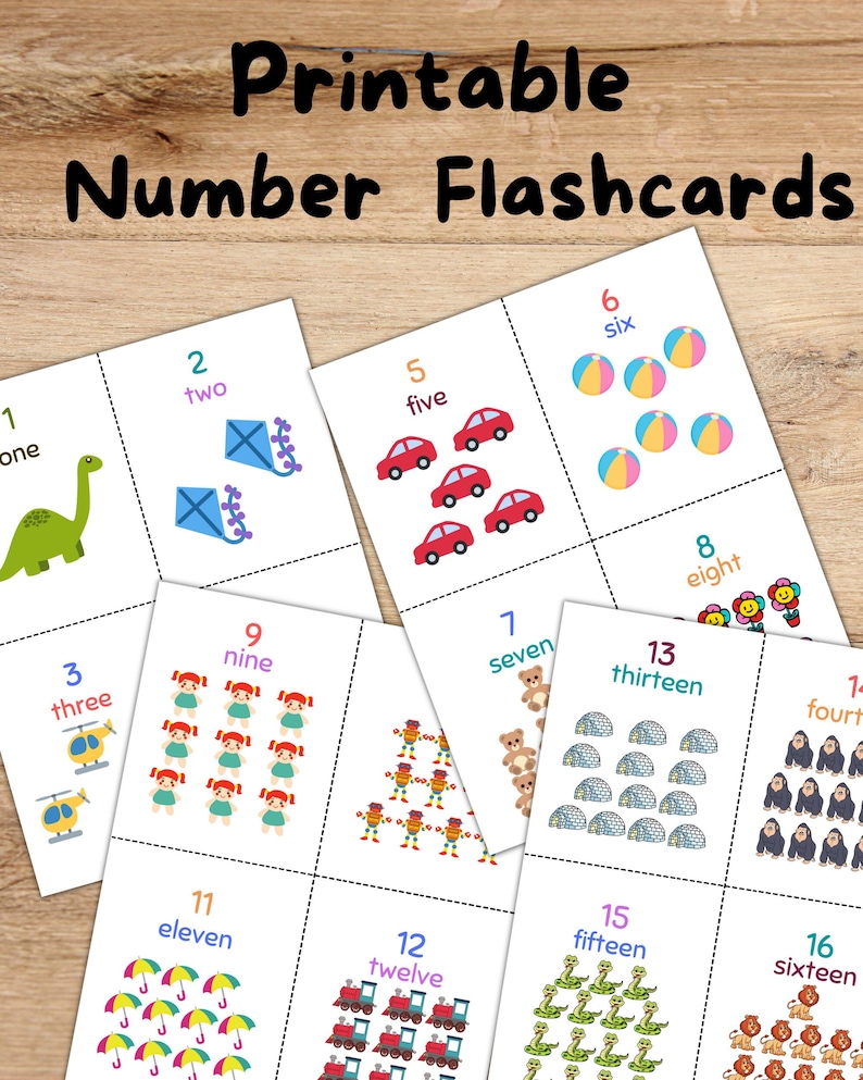 Printable Numbers 1 - 20 Flash Cards, Educational Instant Download PDF ...
