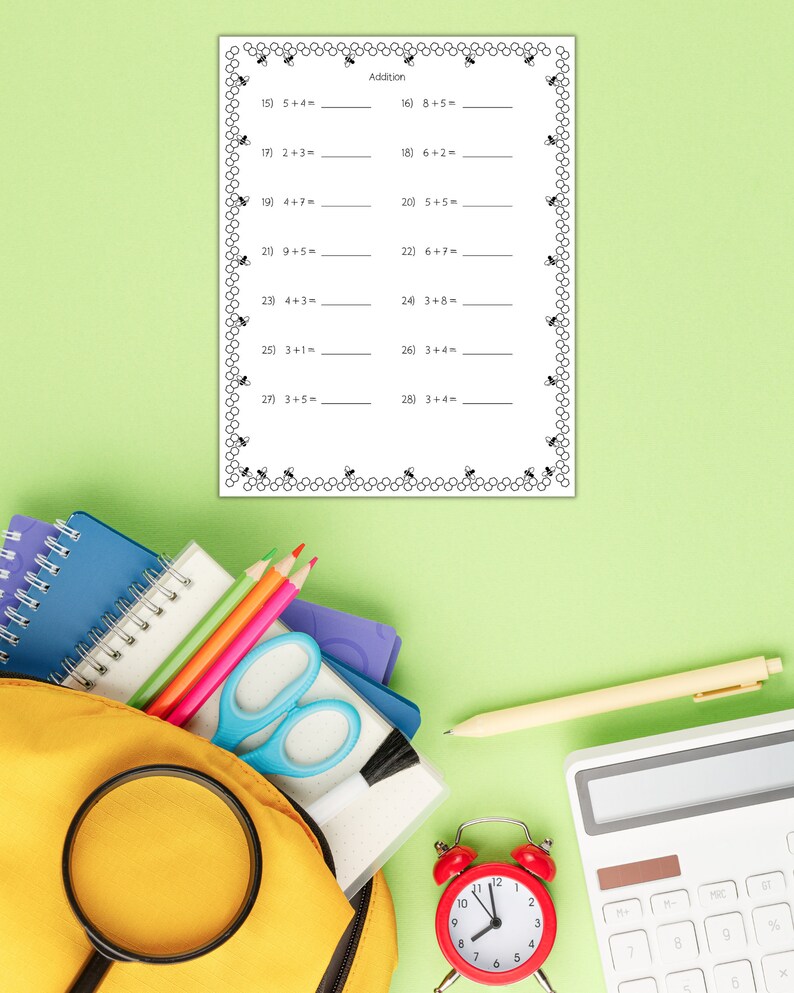 Printable Maths Addition Worksheets, 20 Sheets With Answers, Bee Theme ...