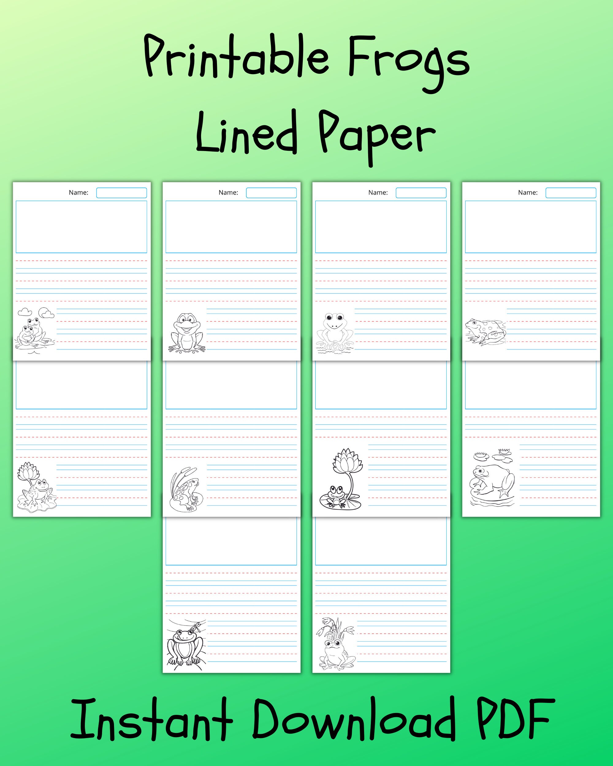 Printable Frogs Lined Paper With Picture Boxes, 10 Pages, Instant ...