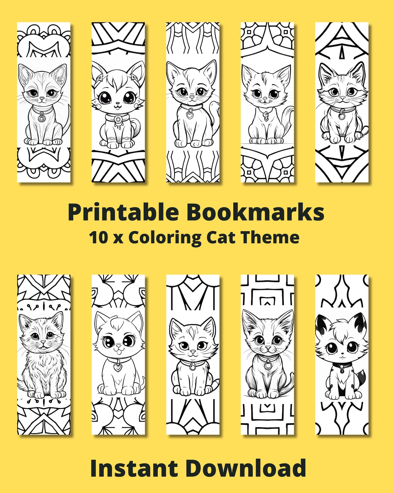 Printable Kids Coloring Cat Theme Bookmarks, Instant Download PDF - Etsy